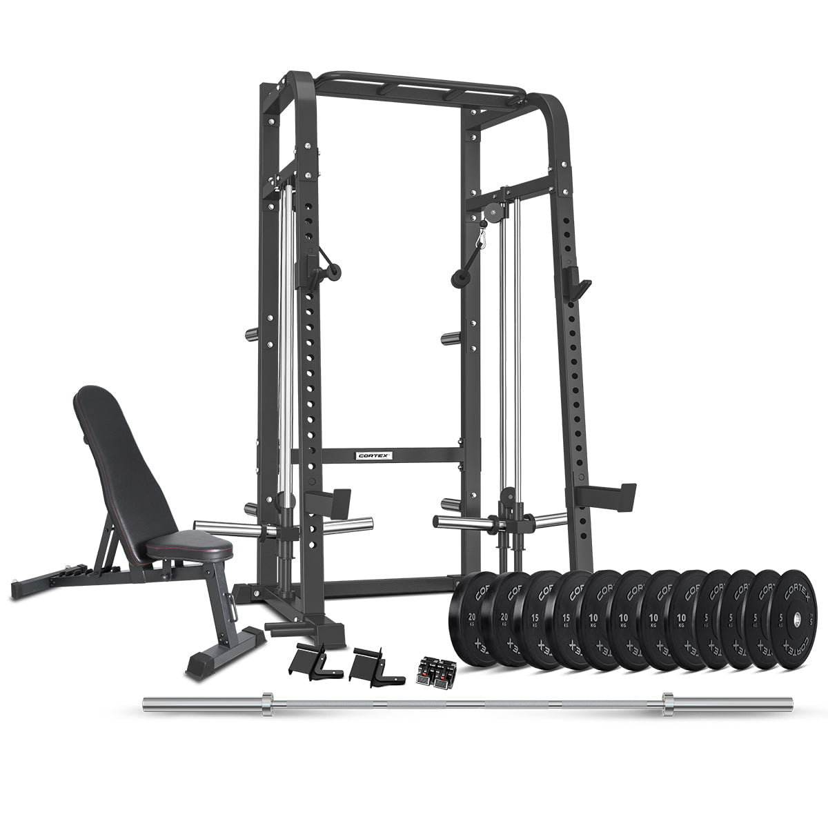 CORTEX GS9 Power Rack & Cable Machine + BN-6 Bench + 165kg Olympic Bum ...